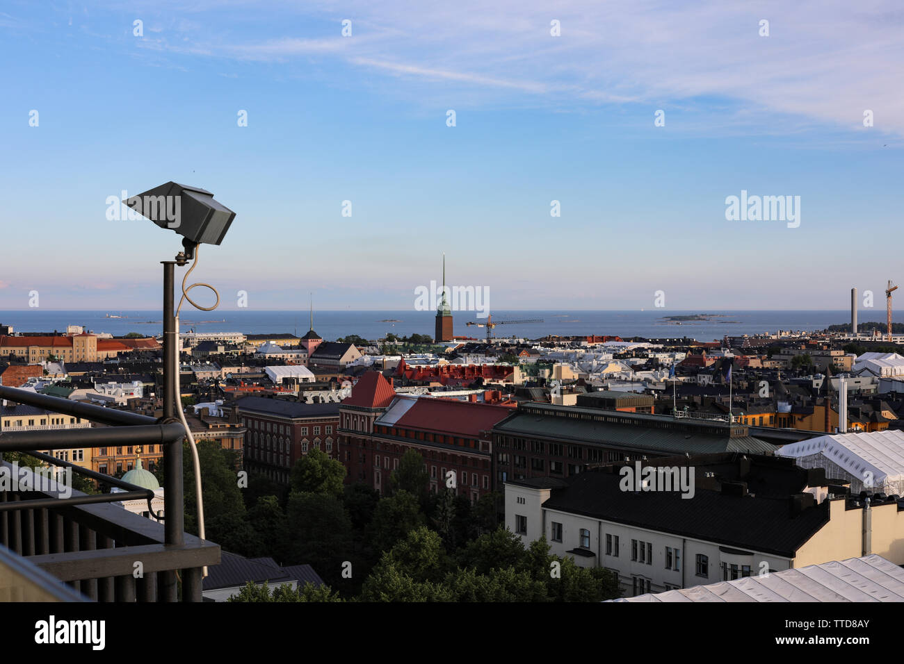 Aerial view over Helsinki from Ateljee Bar at the top of Hotel Torni ...