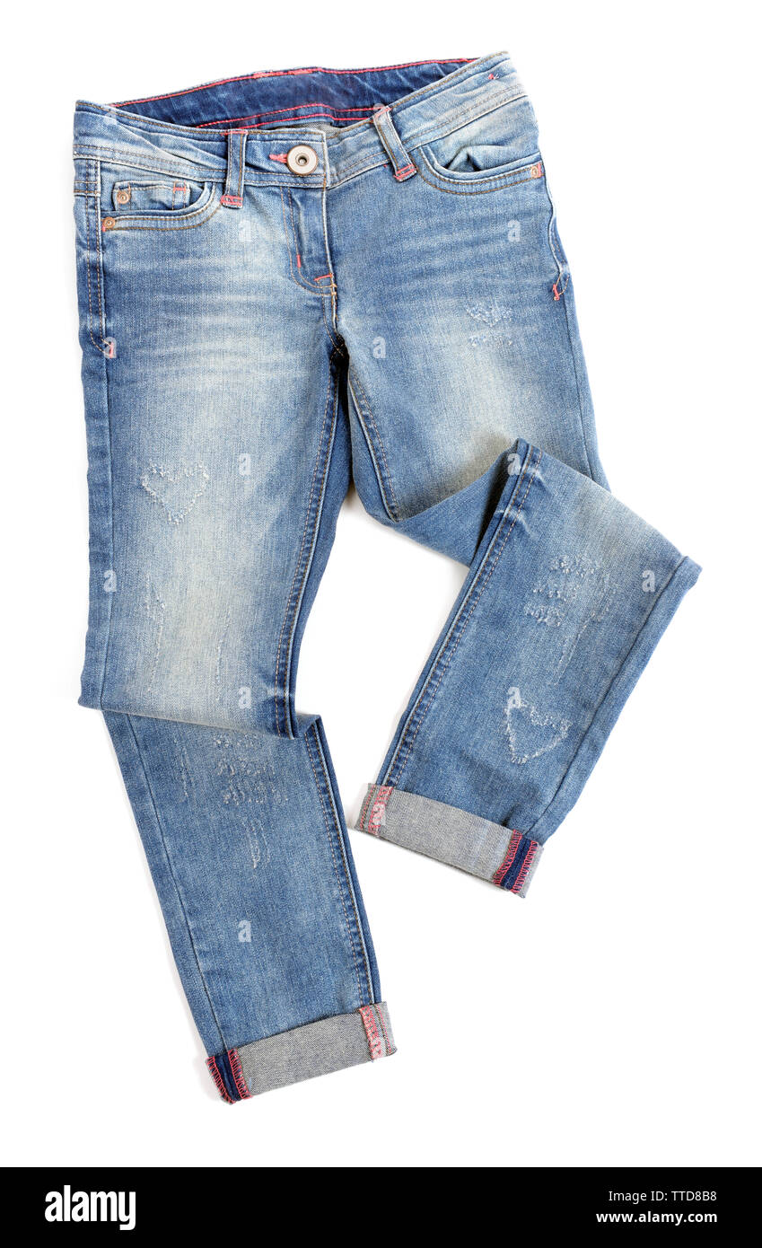 Blue jeans isolated on white background Stock Photo - Alamy