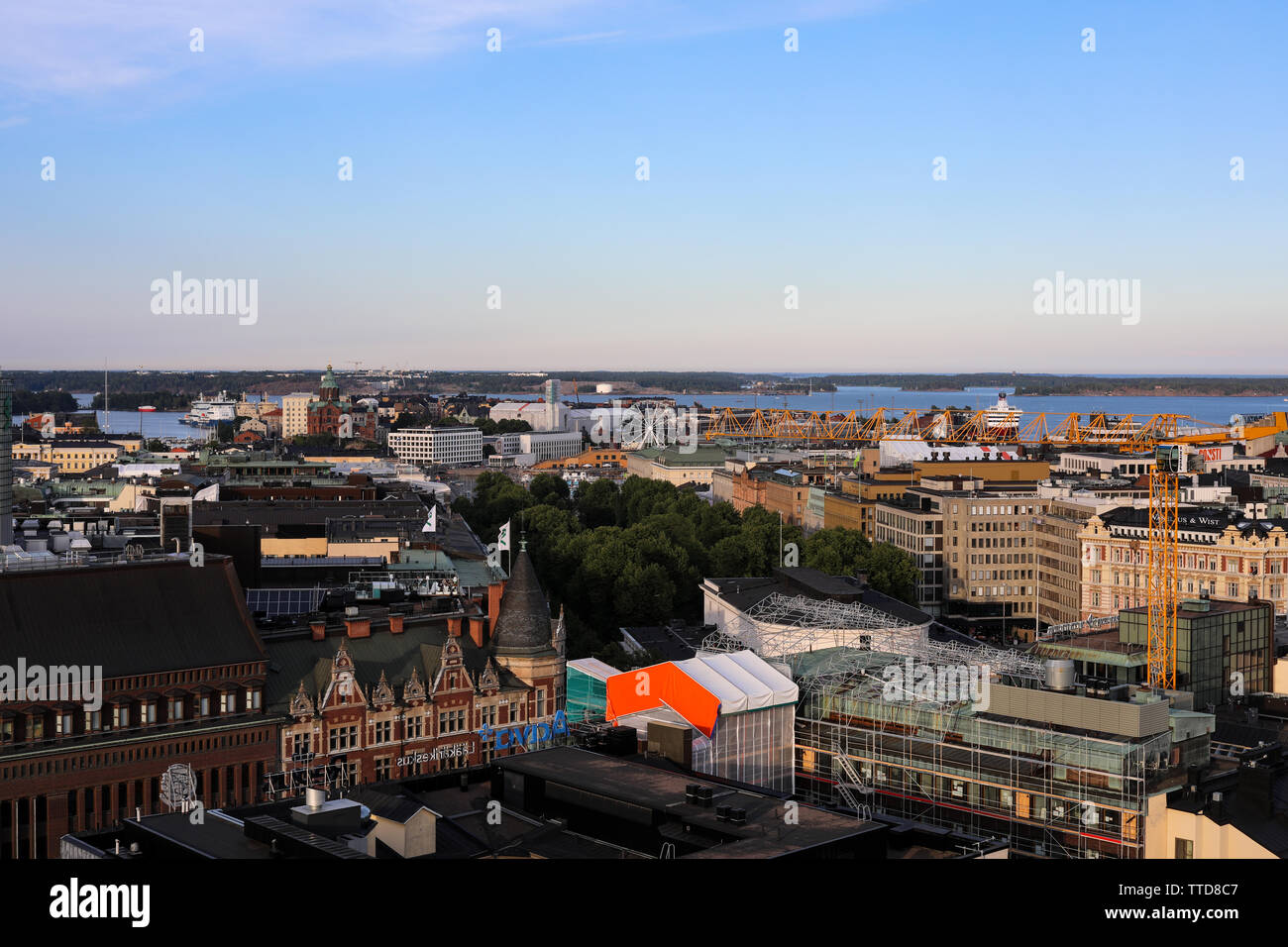 Aerial view over Helsinki from Ateljee Bar at the top of Hotel Torni ...