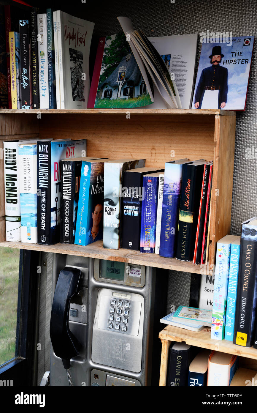 Public telephone box with library Stock Photo - Alamy