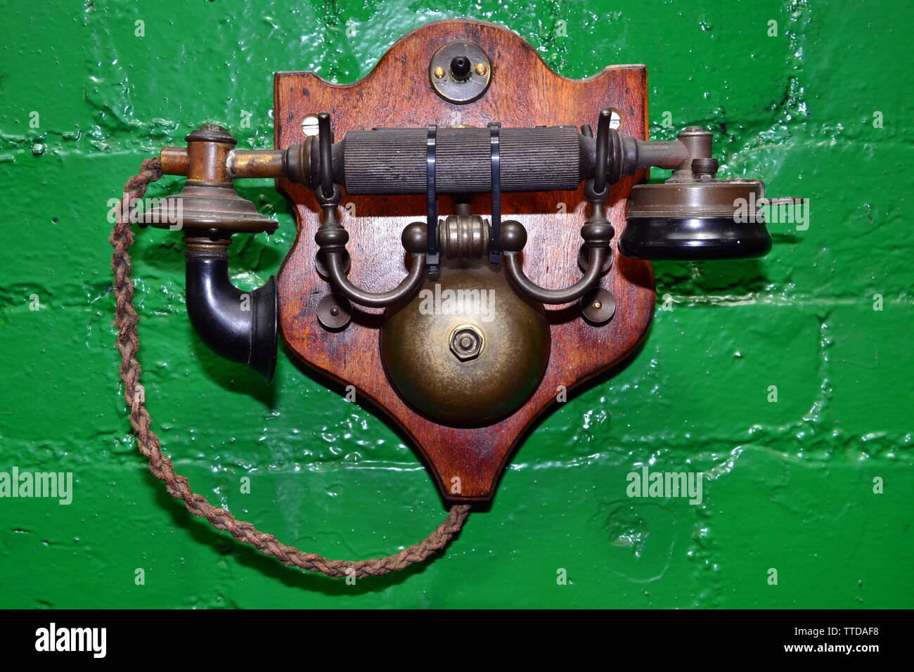 Antique telephone. The Greater Manchester Fire Service Museum, in ...