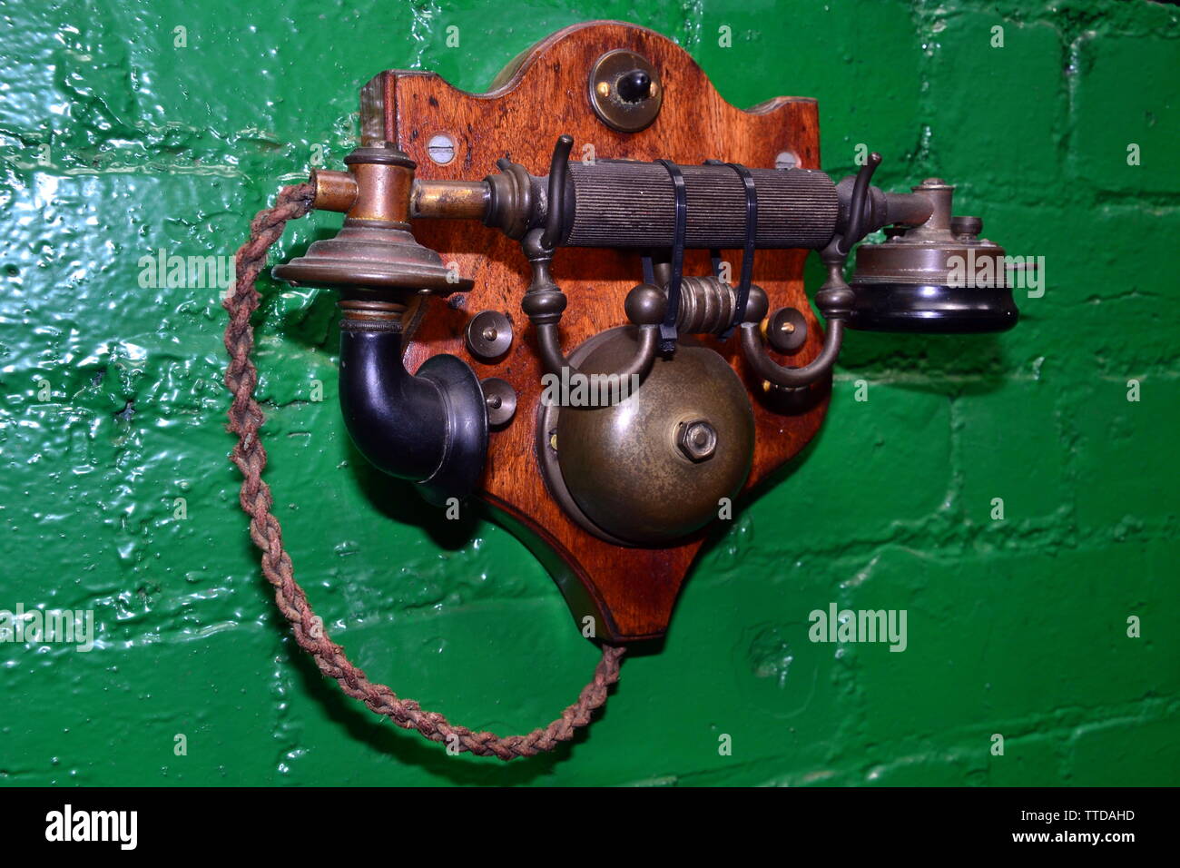 Antique telephone. The Greater Manchester Fire Service Museum, in ...