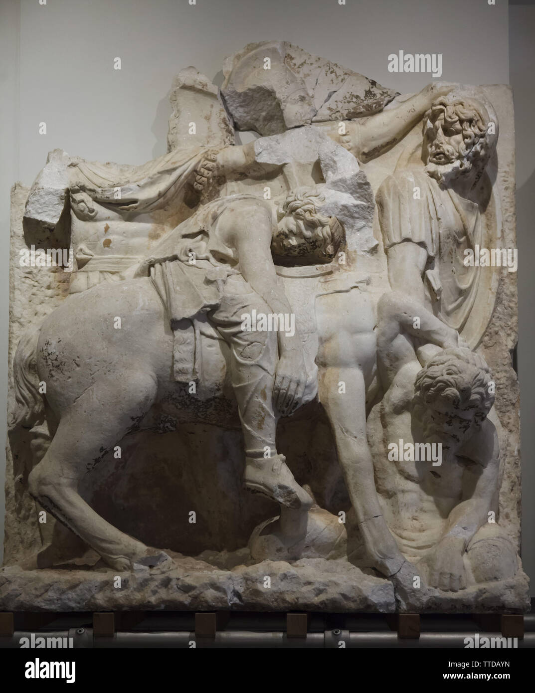 Battle scene depicted in the marble relief from the Parthian Monument ...