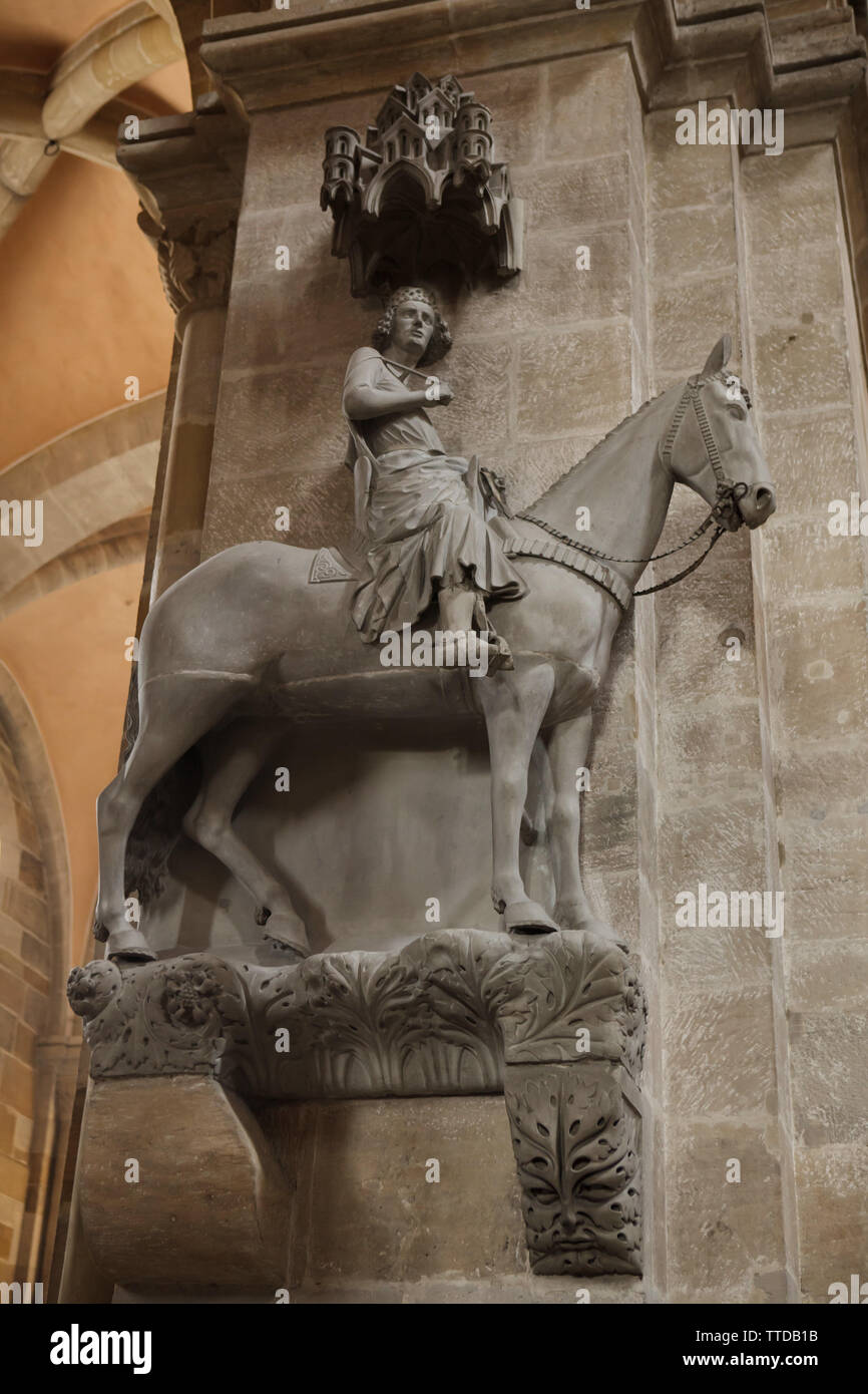 Gothic statue of the Bamberg Horseman (Bamberger Reiter) in the Bamberg ...