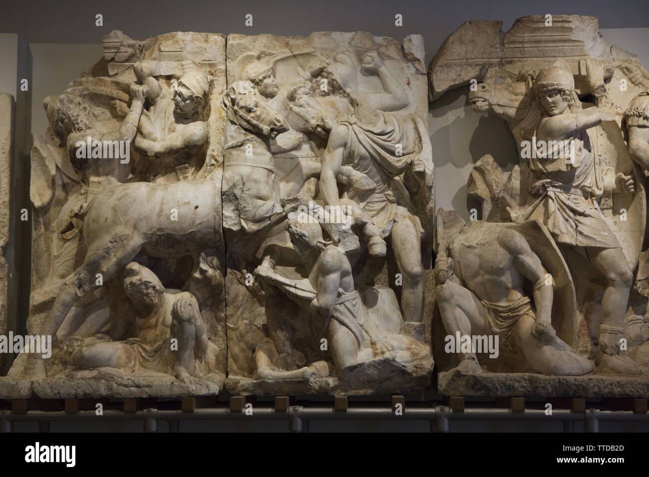 Battle scene depicted in the marble relief from the Parthian Monument ...