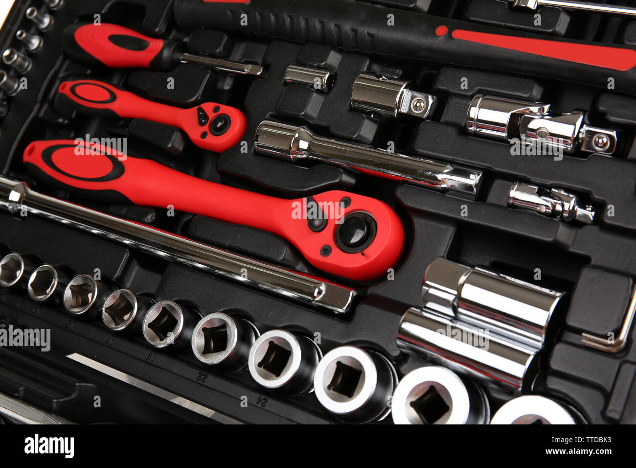 Set of tools in box closeup Stock Photo - Alamy