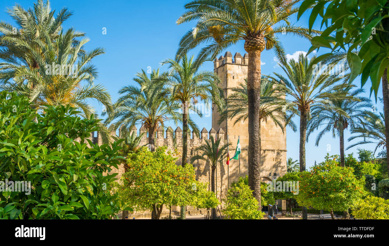 The beautiful Alcazar de los Reyes Cristianos (Alcazar of the Christian Monarchs) in Cordoba ...