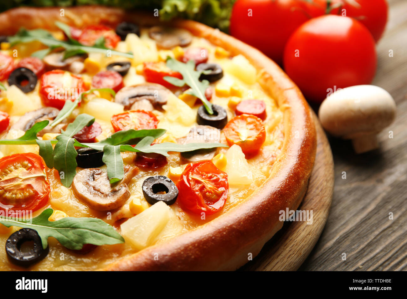 Delicious pizza with vegetables, close-up Stock Photo - Alamy