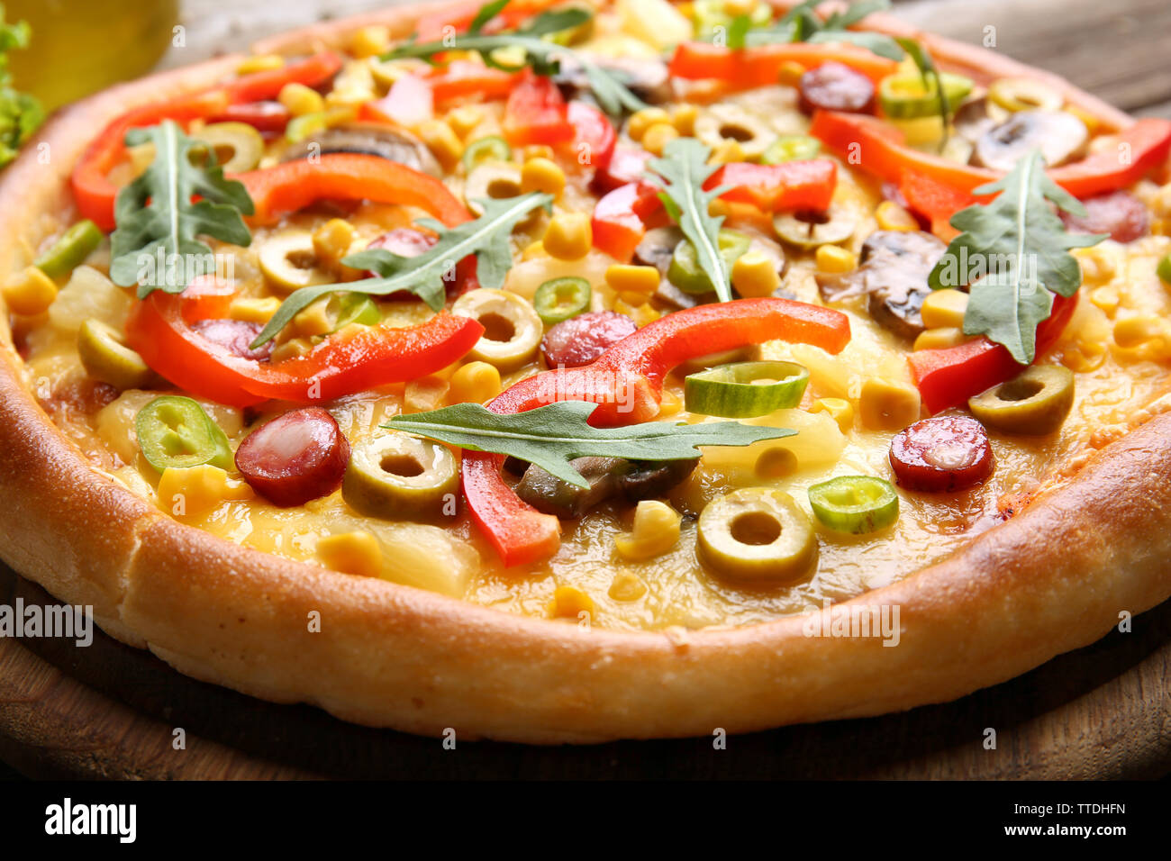 Delicious pizza with vegetables, close-up Stock Photo - Alamy