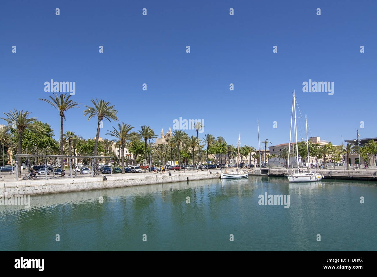 PALMA, MALLORCA, SPAIN - MAY 20, 2019: Old Palma harbor Moll Vell with ...