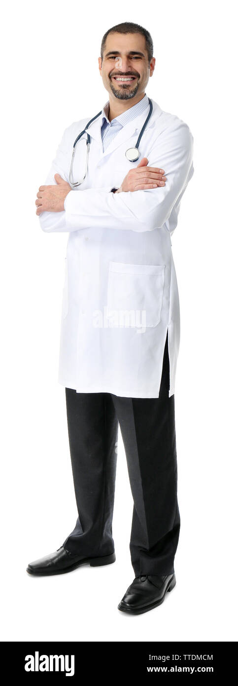 Portrait of a doctor isolated on white background Stock Photo - Alamy