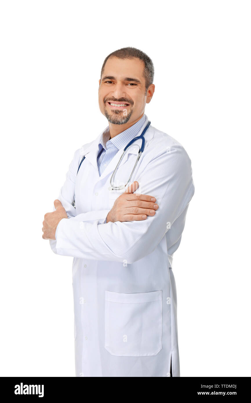 Portrait of a doctor isolated on white background Stock Photo - Alamy