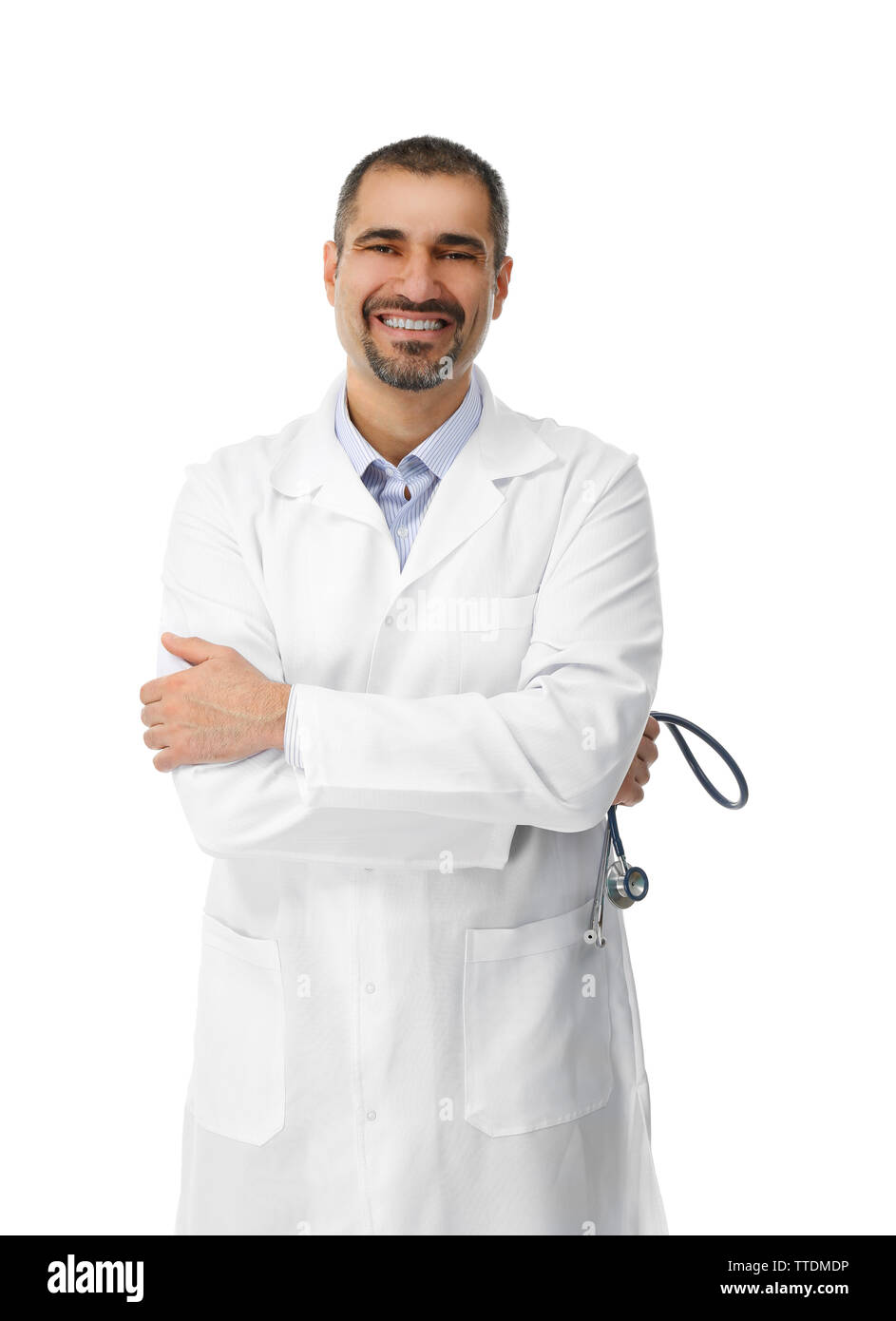 Portrait of a doctor isolated on white background Stock Photo - Alamy