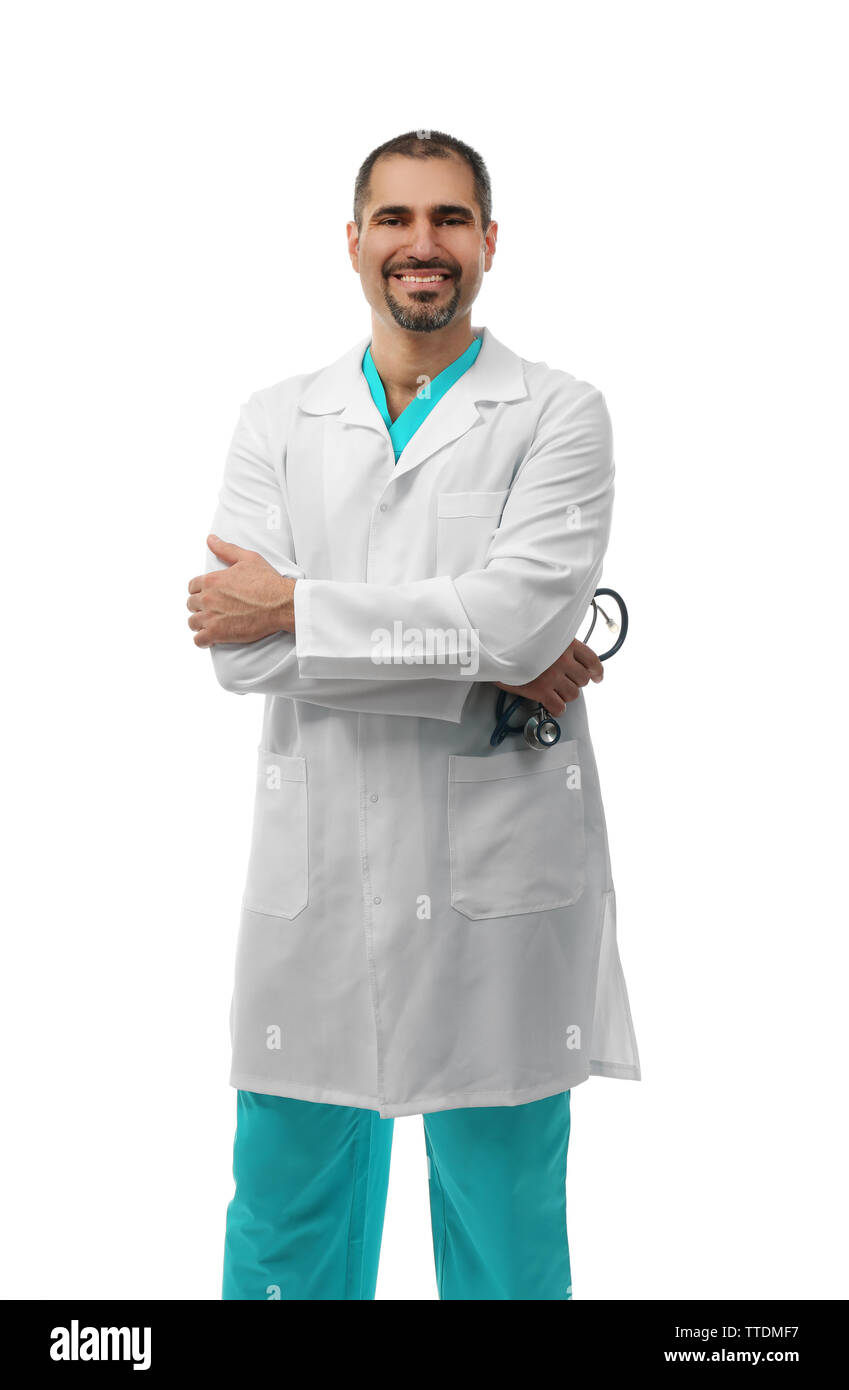 Portrait of a doctor isolated on white background Stock Photo - Alamy