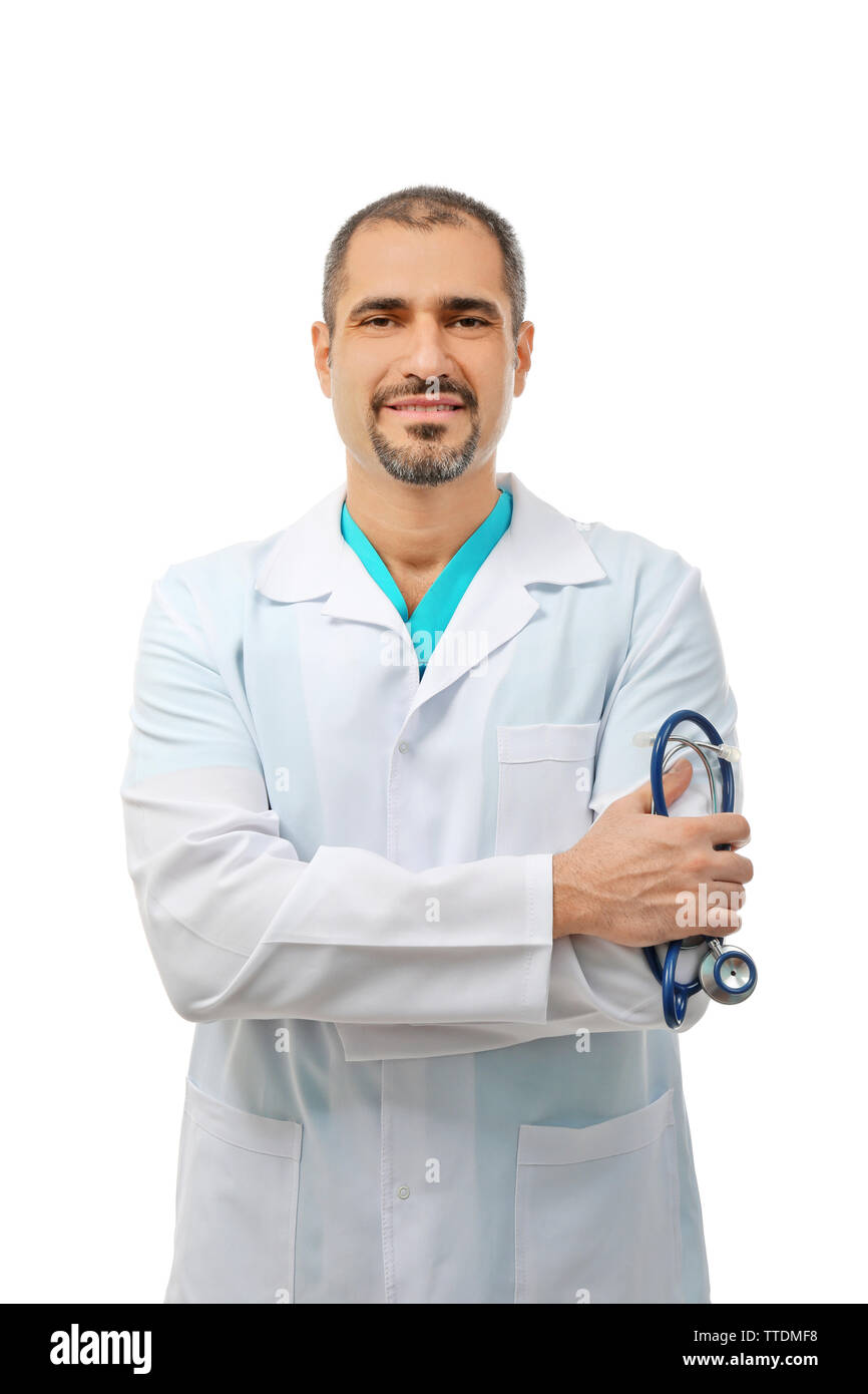 Portrait of a doctor isolated on white background Stock Photo - Alamy