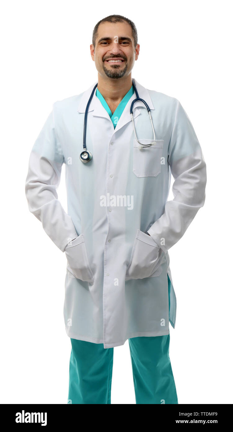 Portrait of a doctor isolated on white background Stock Photo - Alamy