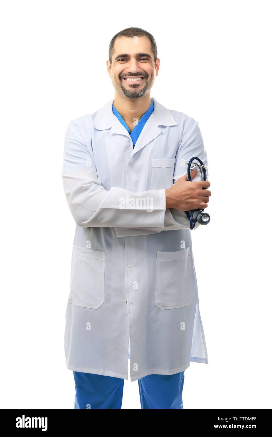 Portrait of a doctor isolated on white background Stock Photo - Alamy
