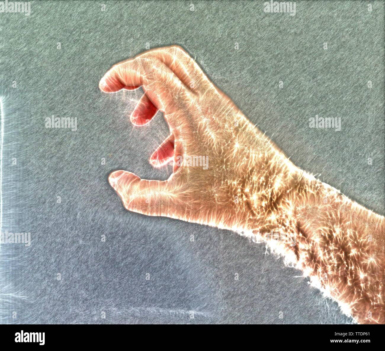 Kirlian aura photography of a glowing human male hand showing different ...