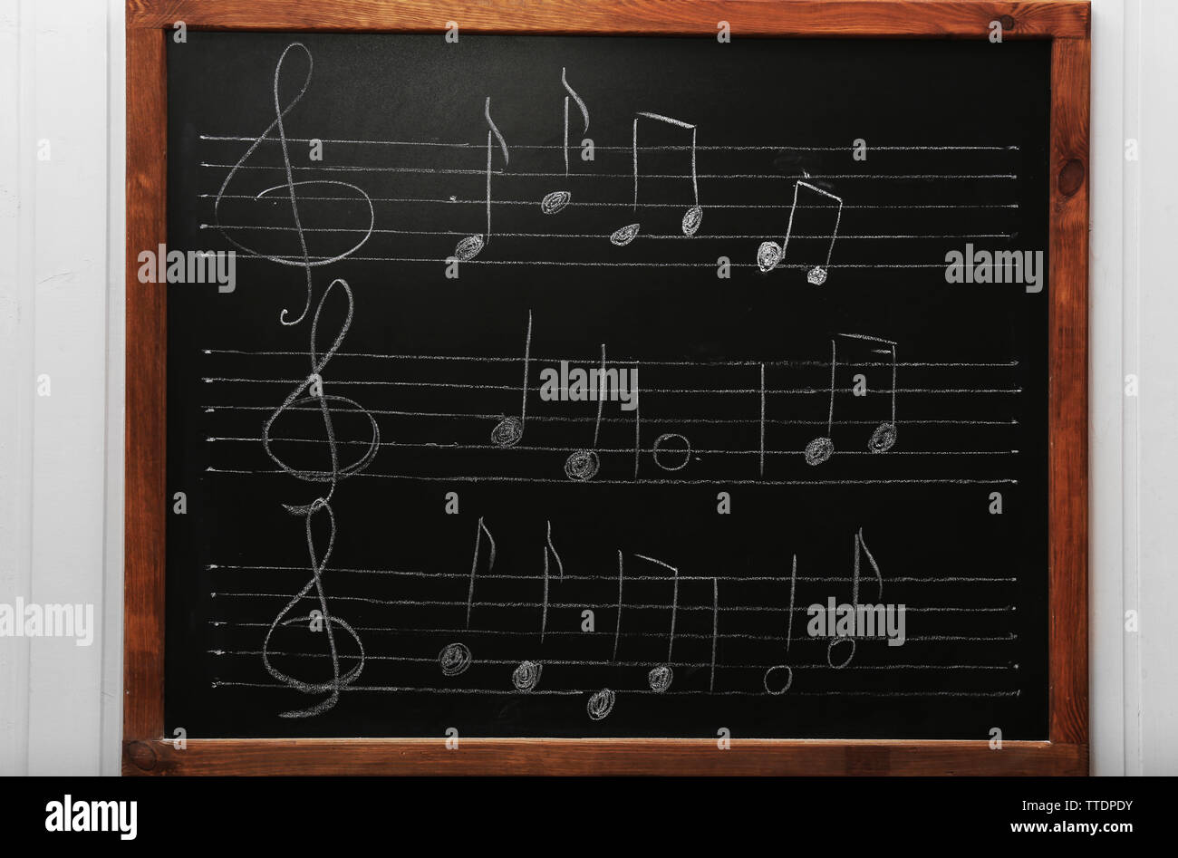 A blackboard with musical notes on the wall in the classroom Stock ...