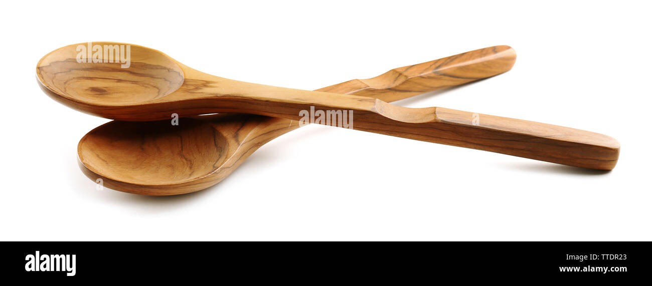 Two wooden spoons, isolated on white Stock Photo - Alamy