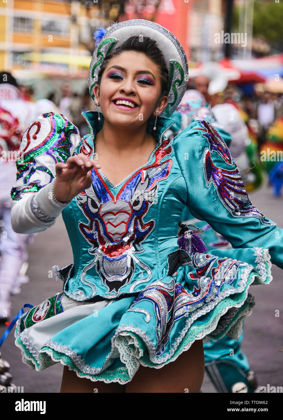 Costumed dancer at the colorful Gran Poder Festival, La Paz, Bolivia ...