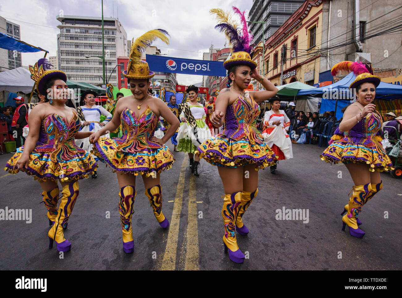 Costumed dancer at the colorful Gran Poder Festival, La Paz, Bolivia ...