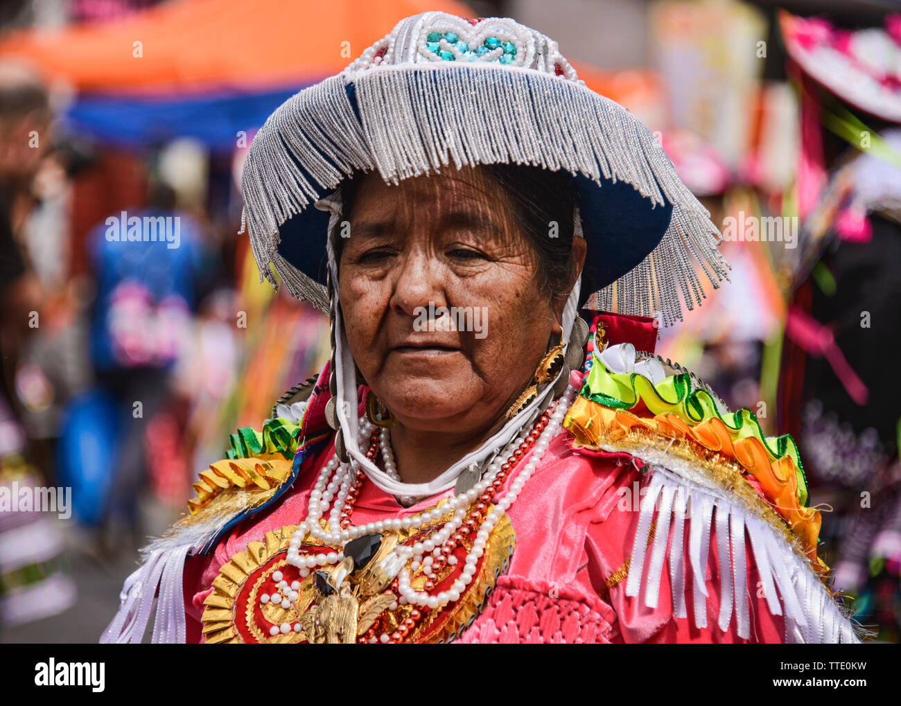 Costumed dancer at the colorful Gran Poder Festival, La Paz, Bolivia ...