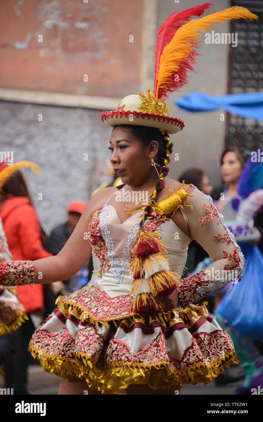 Costumed dancer at the colorful Gran Poder Festival, La Paz, Bolivia ...