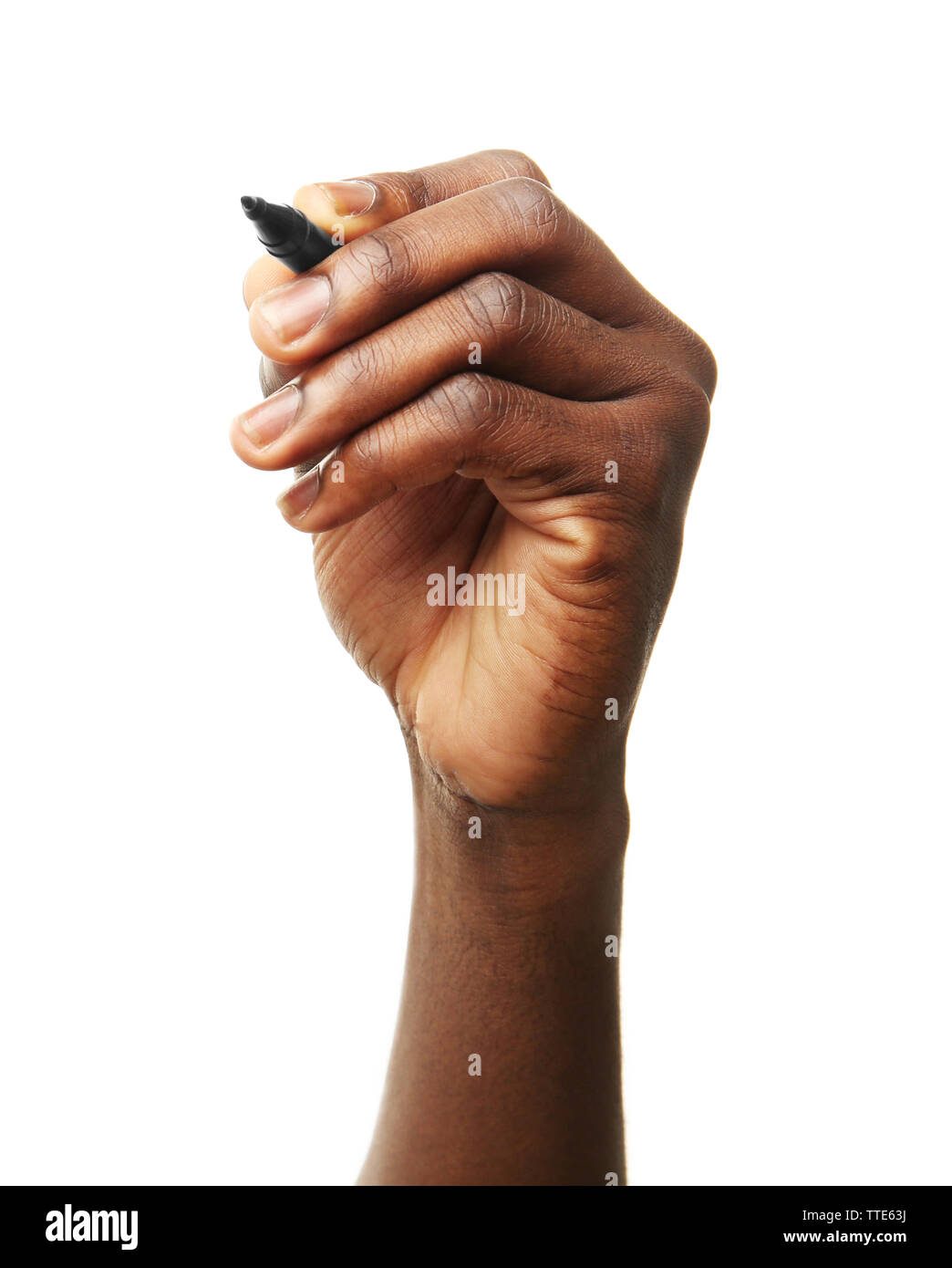 Man holding pencil, isolated on white background Stock Photo - Alamy