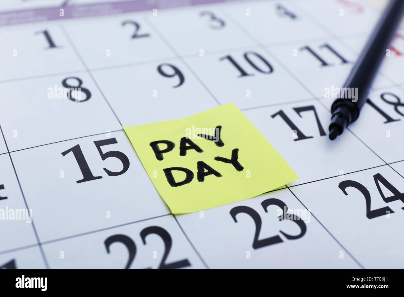 Payday concept. Calendar with black felt pen background, close up Stock ...