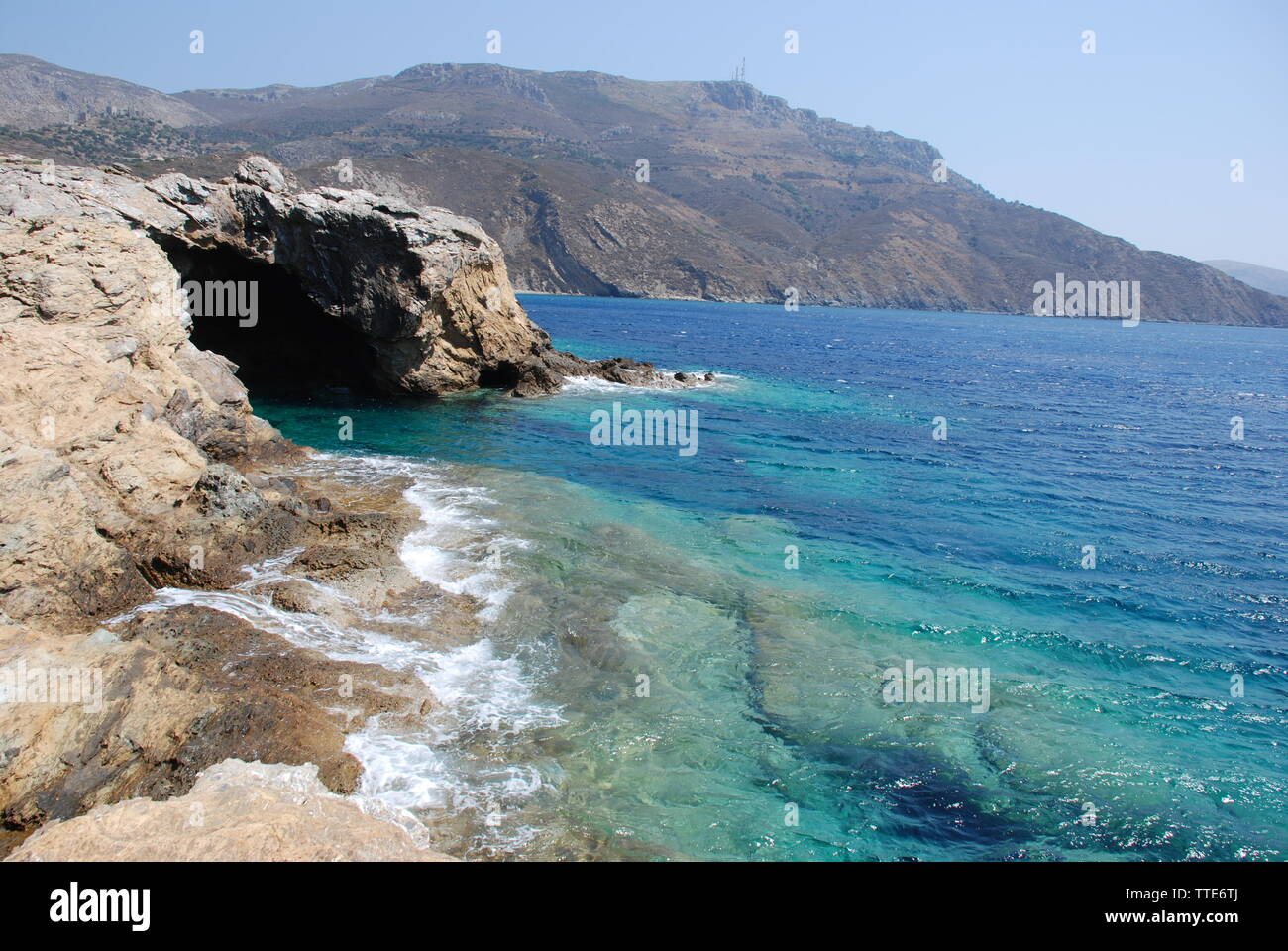 Vathia beach at Mani region at the Peloponnese in Greece. Summer 2018 ...