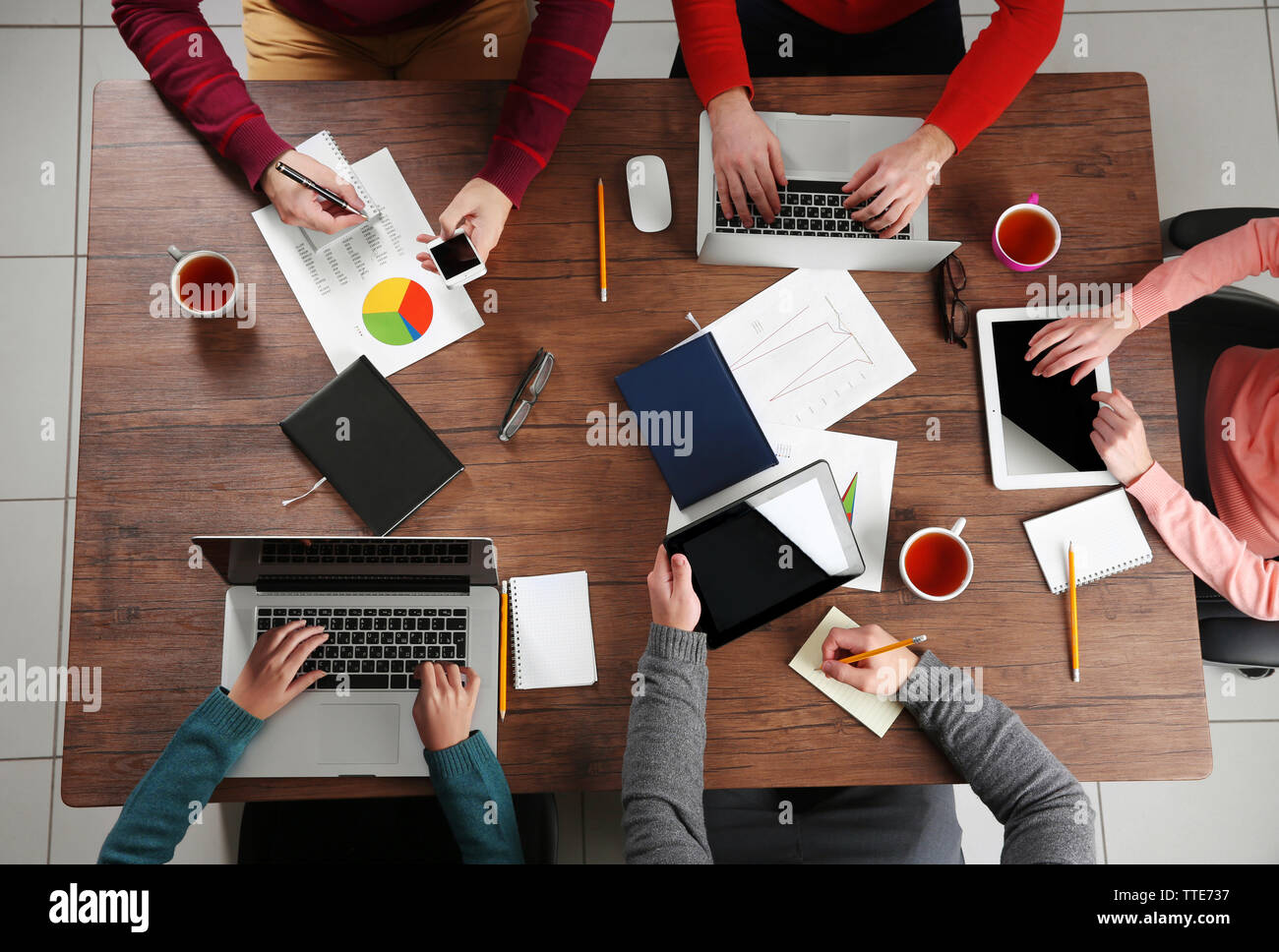 Business meeting at the table, top view Stock Photo - Alamy