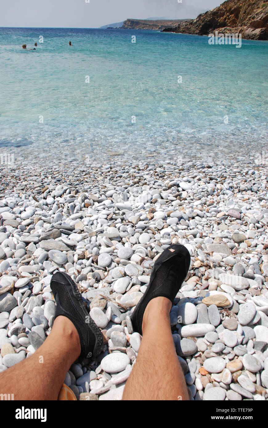 Vathia beach at Mani region at the Peloponnese in Greece. Summer 2018 ...