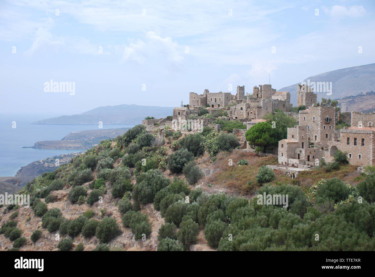 Vathia citadel at Mani region at the Peloponnese in Greece. Summer 2018 ...