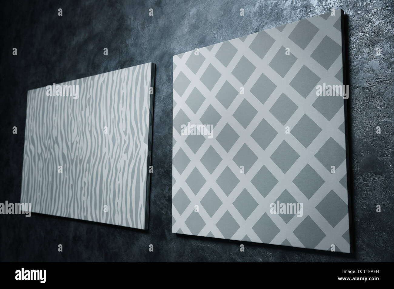 Abstract pictures on a grey wall background Stock Photo - Alamy