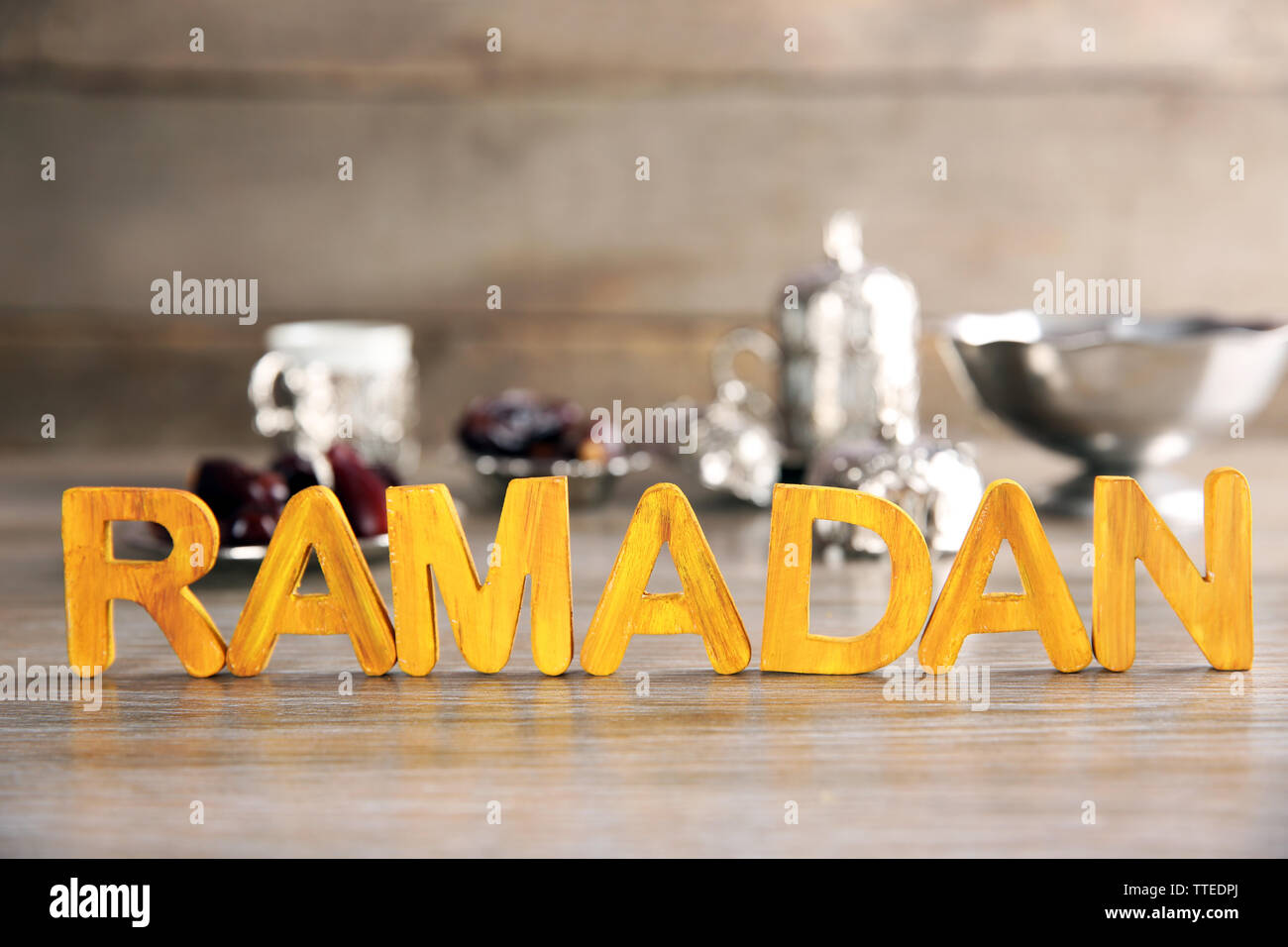 Ramadan word with wooden letters and on table, close up Stock Photo - Alamy