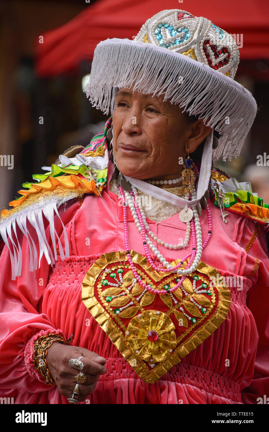 Costumed dancer at the colorful Gran Poder Festival, La Paz, Bolivia ...