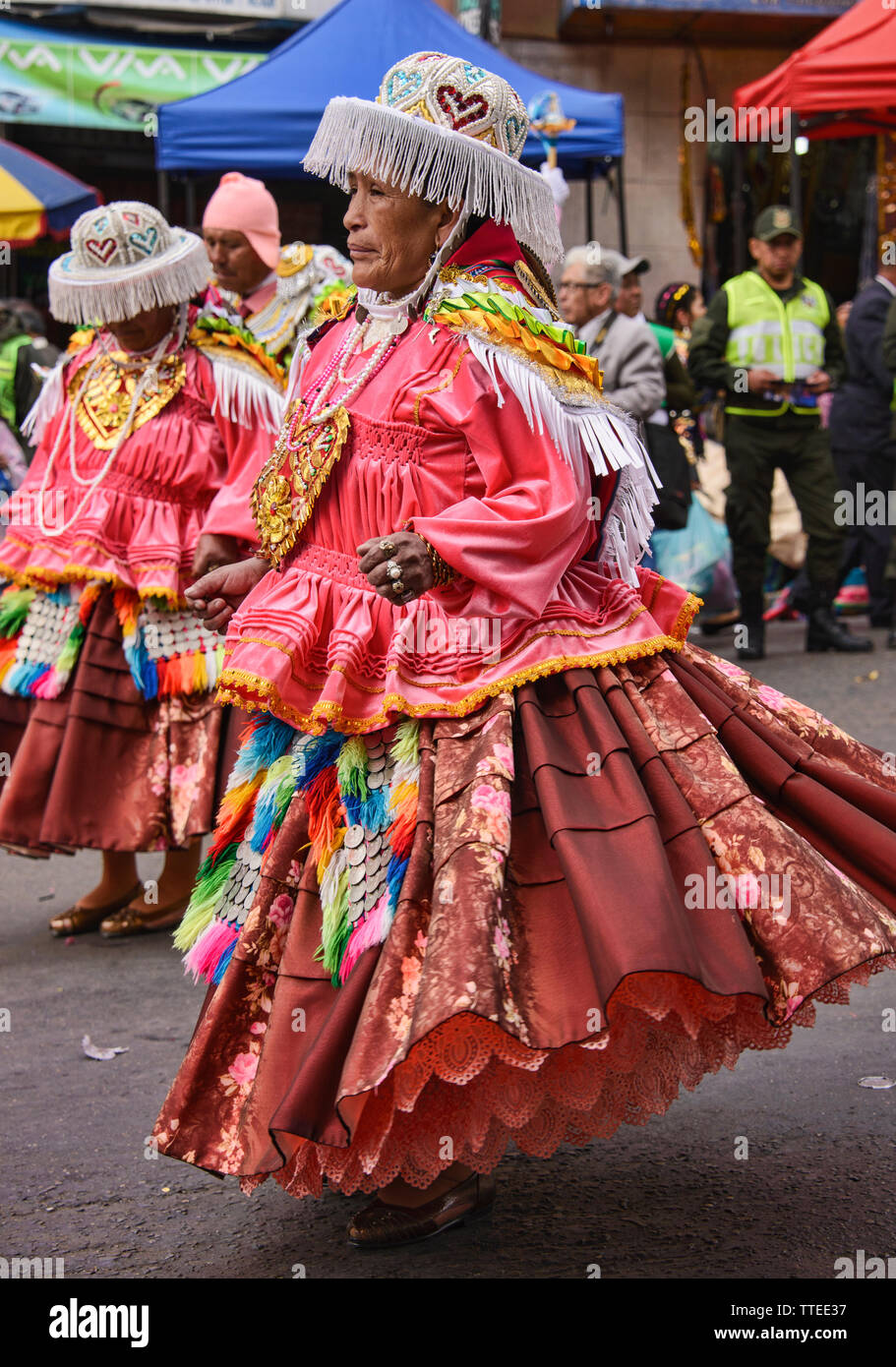 Costumed dancer at the colorful Gran Poder Festival, La Paz, Bolivia ...