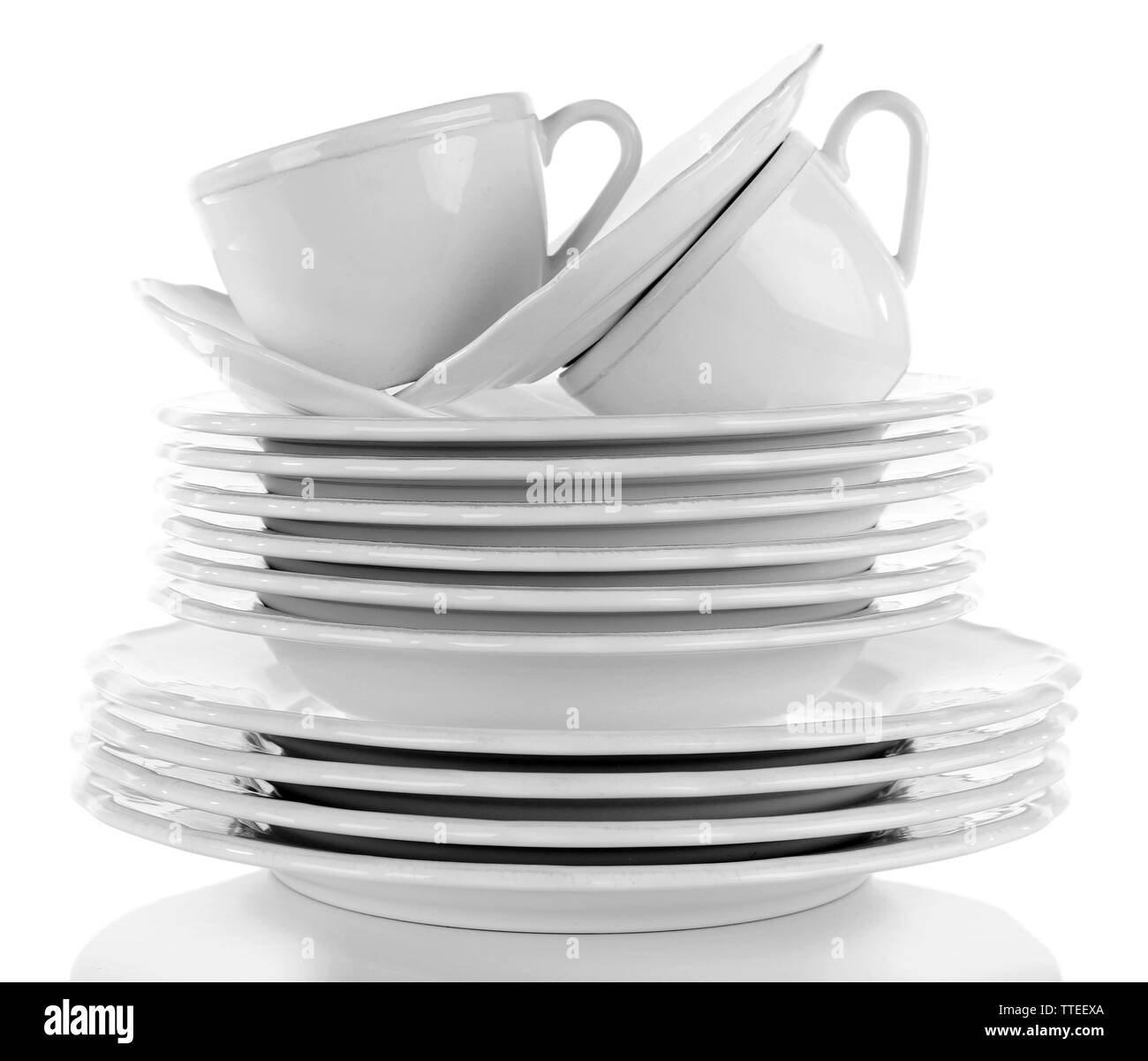 Stack of plates and cups Black and White Stock Photos & Images - Alamy