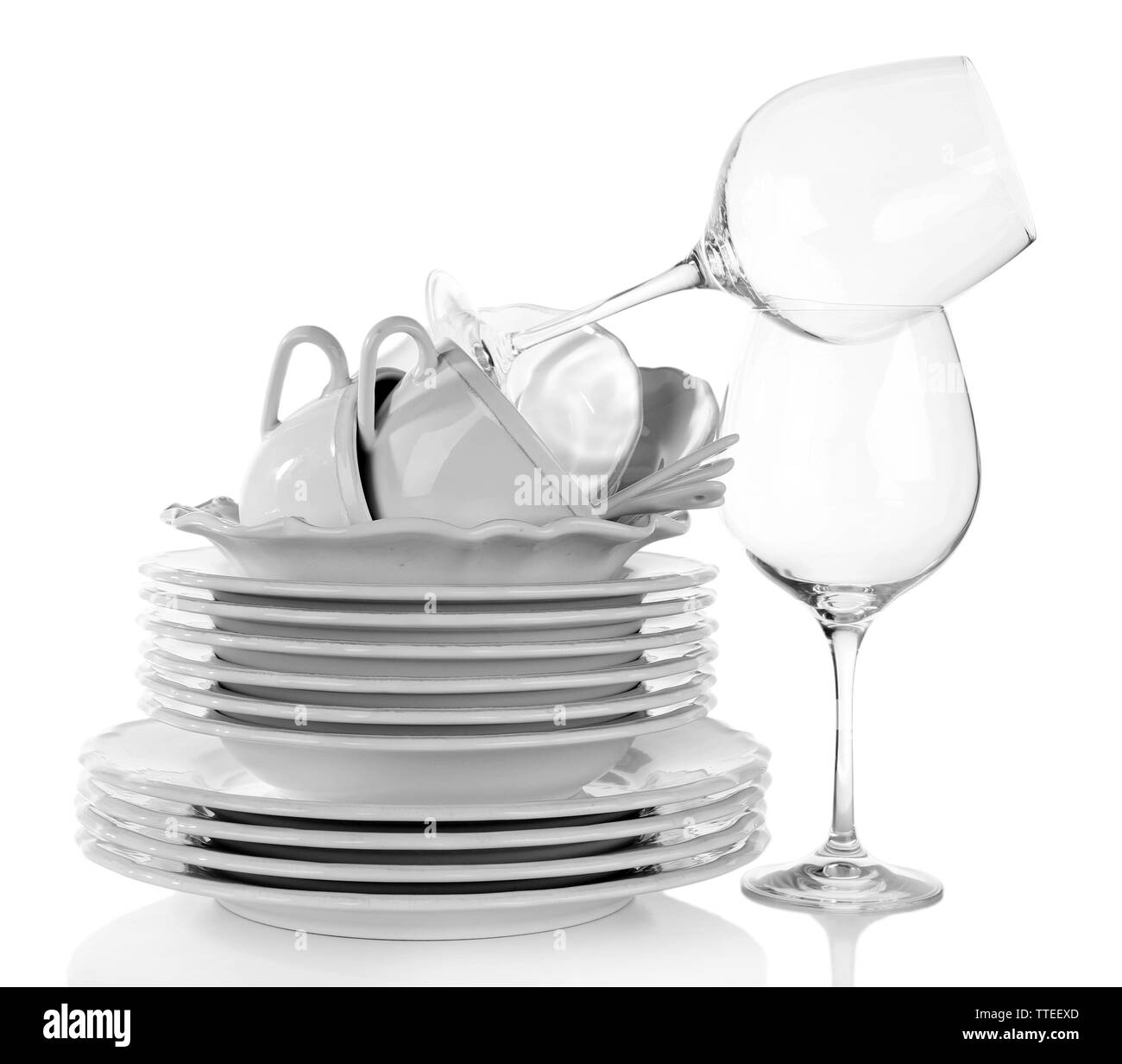 Stack of plates and cups Black and White Stock Photos & Images - Alamy
