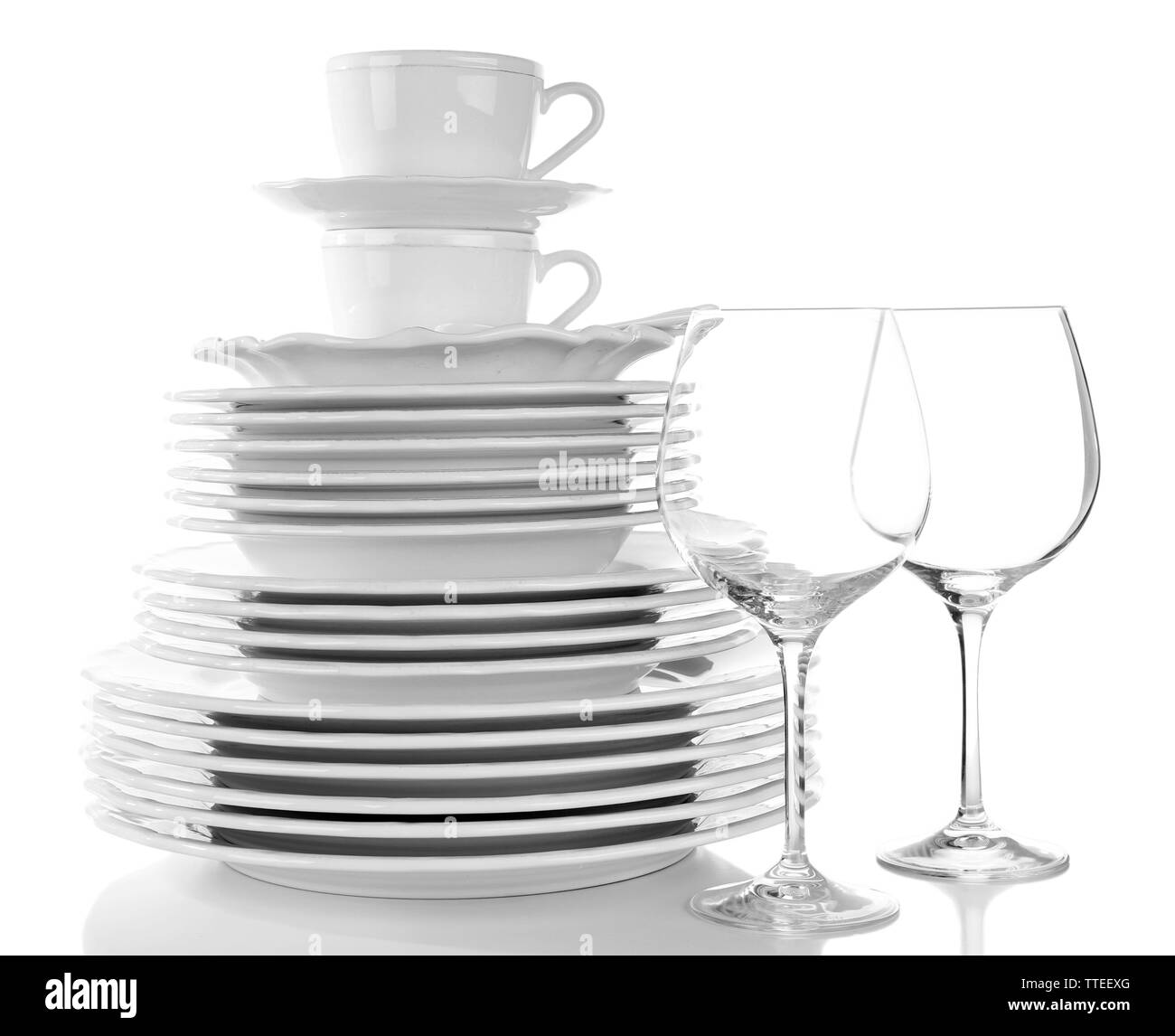Stack of plates and cups Black and White Stock Photos & Images - Alamy