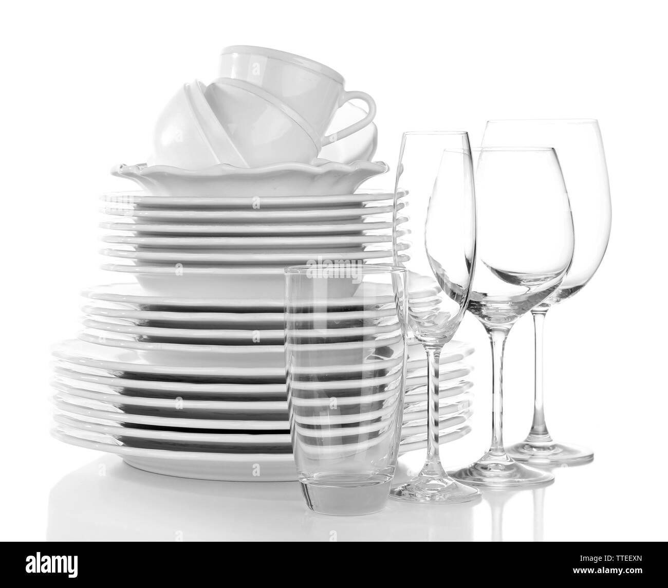 Stack of plates and cups Black and White Stock Photos & Images - Alamy