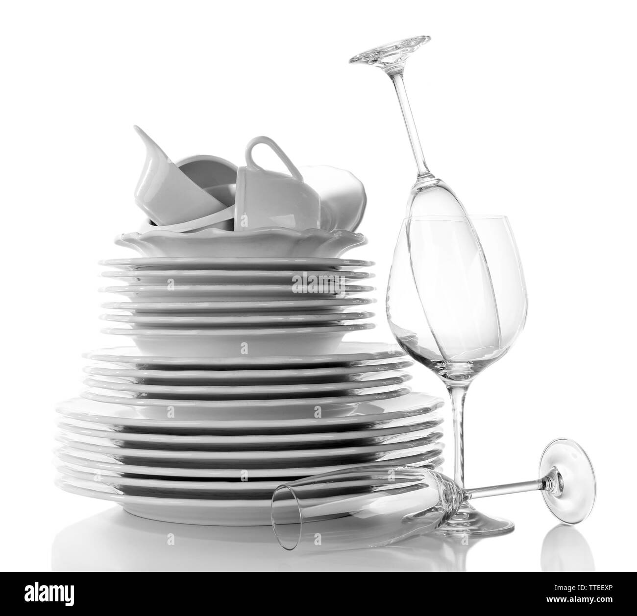 Stack of plates and cups Black and White Stock Photos & Images - Alamy