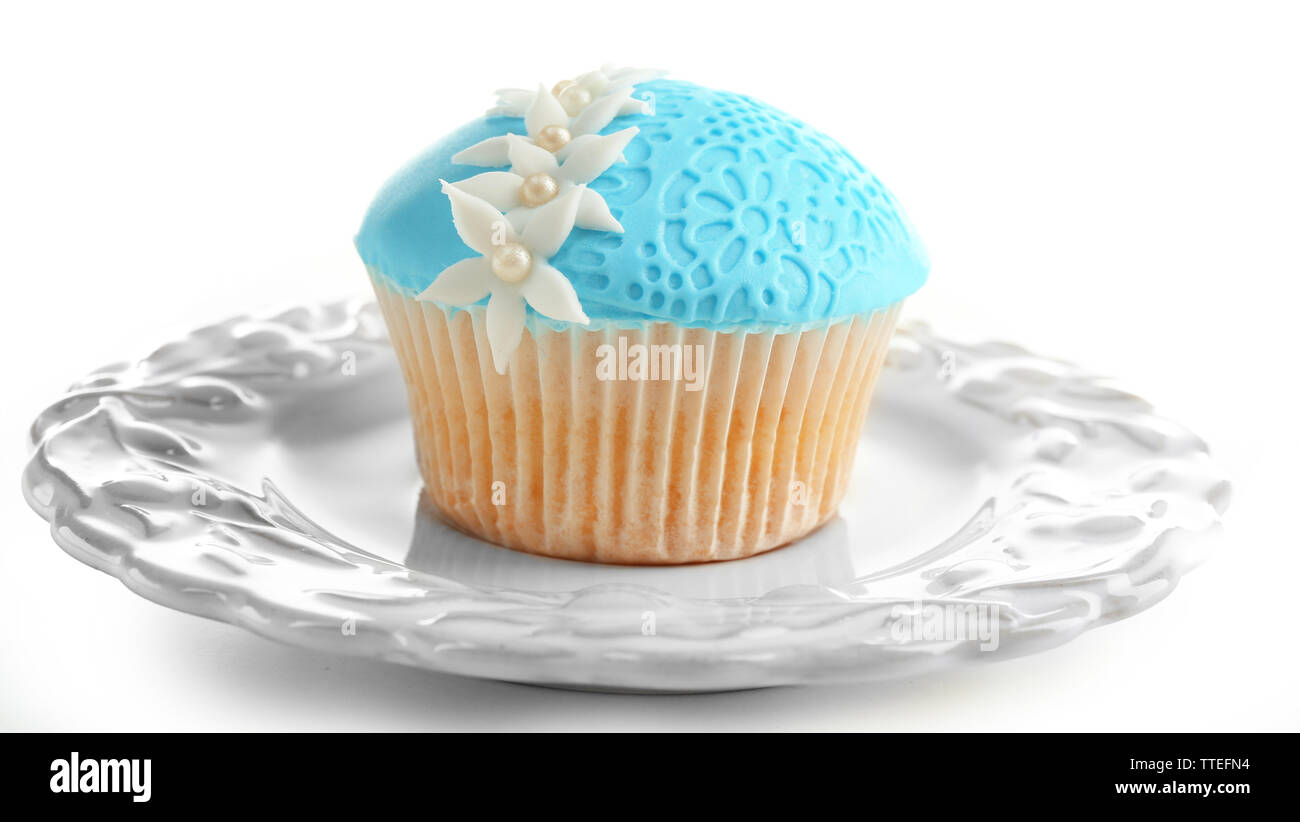 Blue cupcake isolated on white Stock Photo - Alamy
