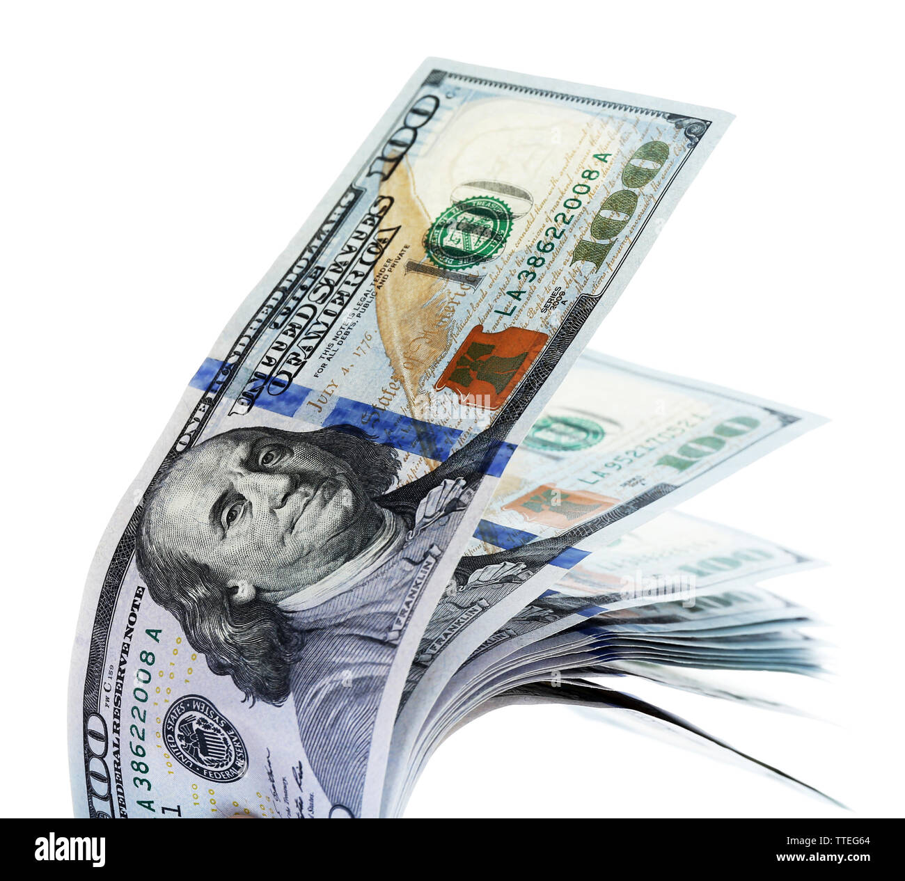 Packed dollars money isolated on white background Stock Photo - Alamy