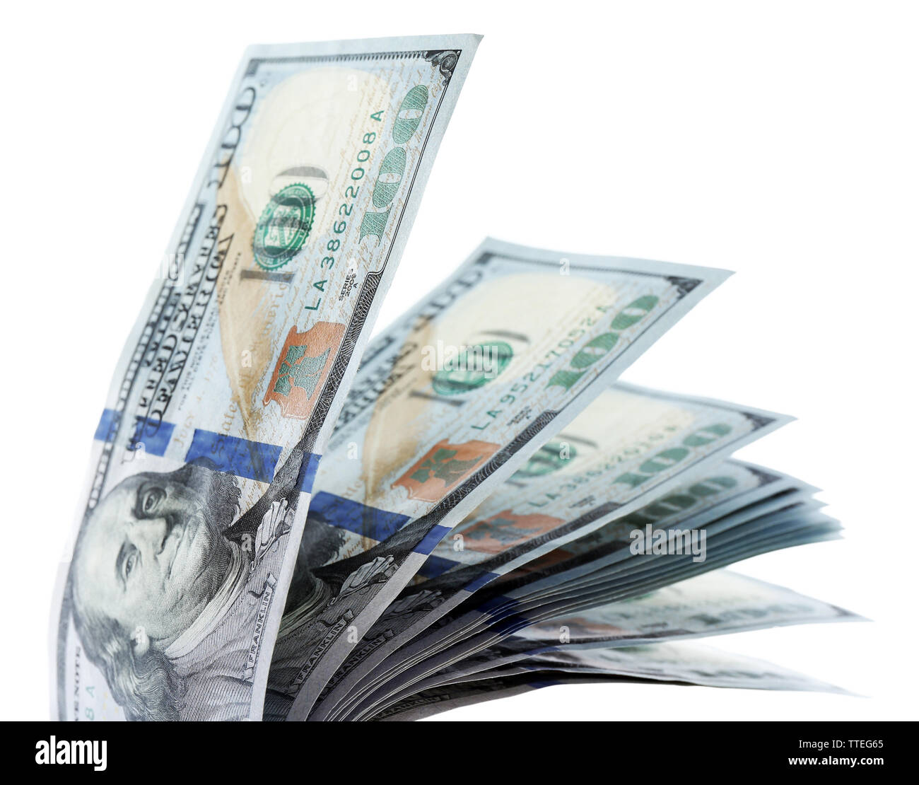 Packed dollars money isolated on white background Stock Photo - Alamy