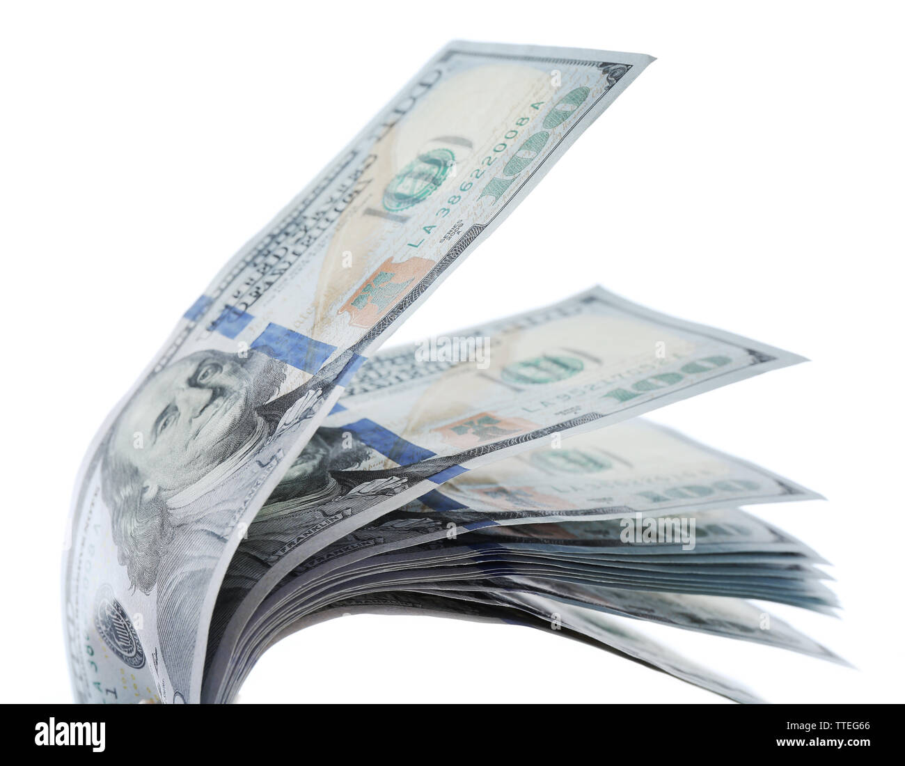 Packed dollars money isolated on white background Stock Photo - Alamy