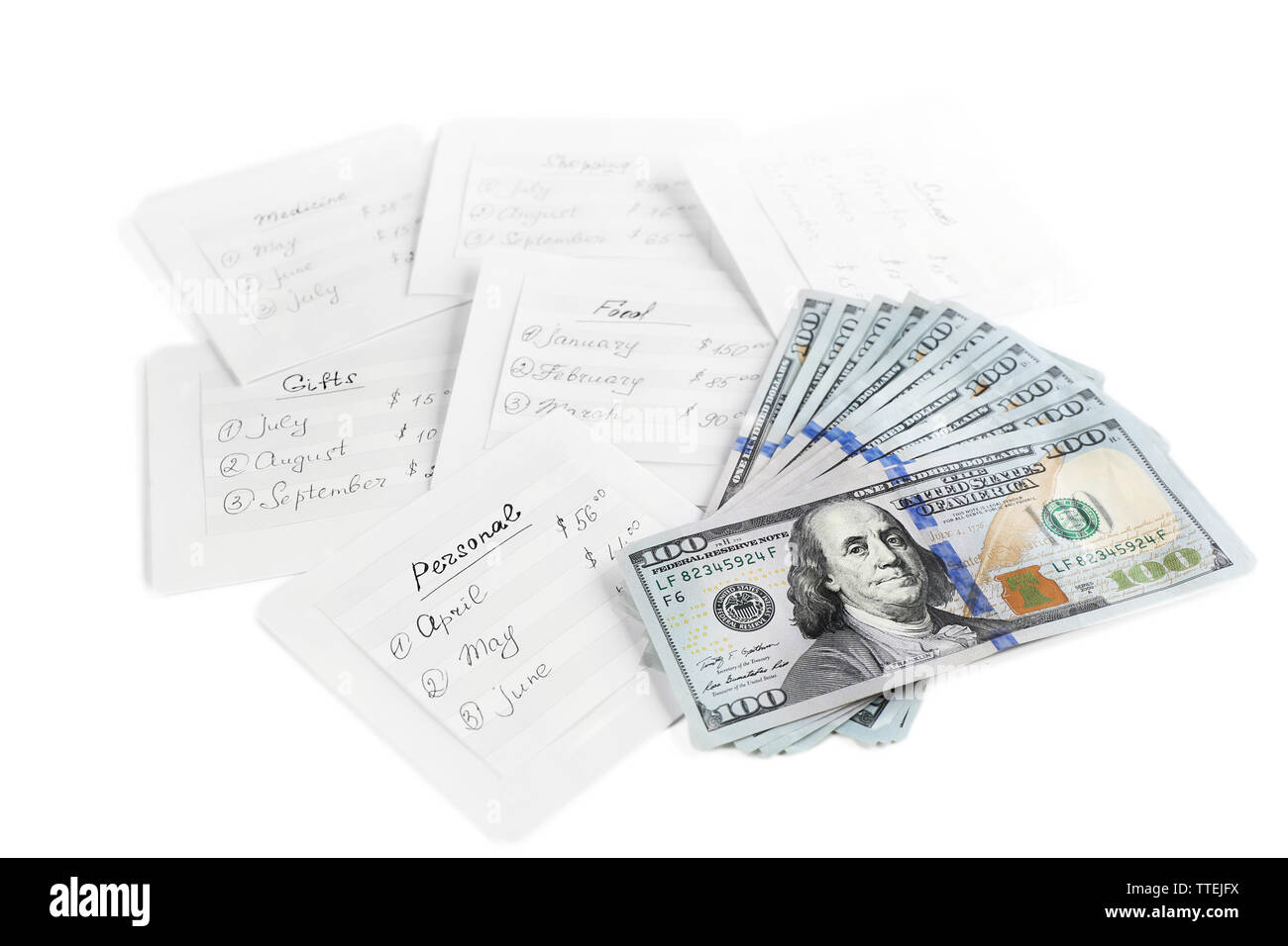 List of needs and cash isolated on white background Stock Photo - Alamy