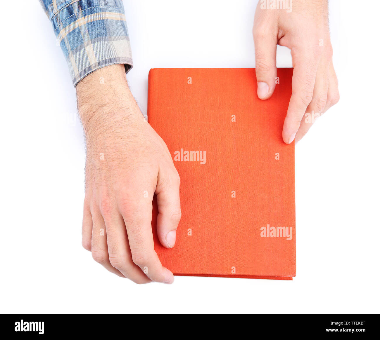Man hands holding book, isolated on white Stock Photo - Alamy