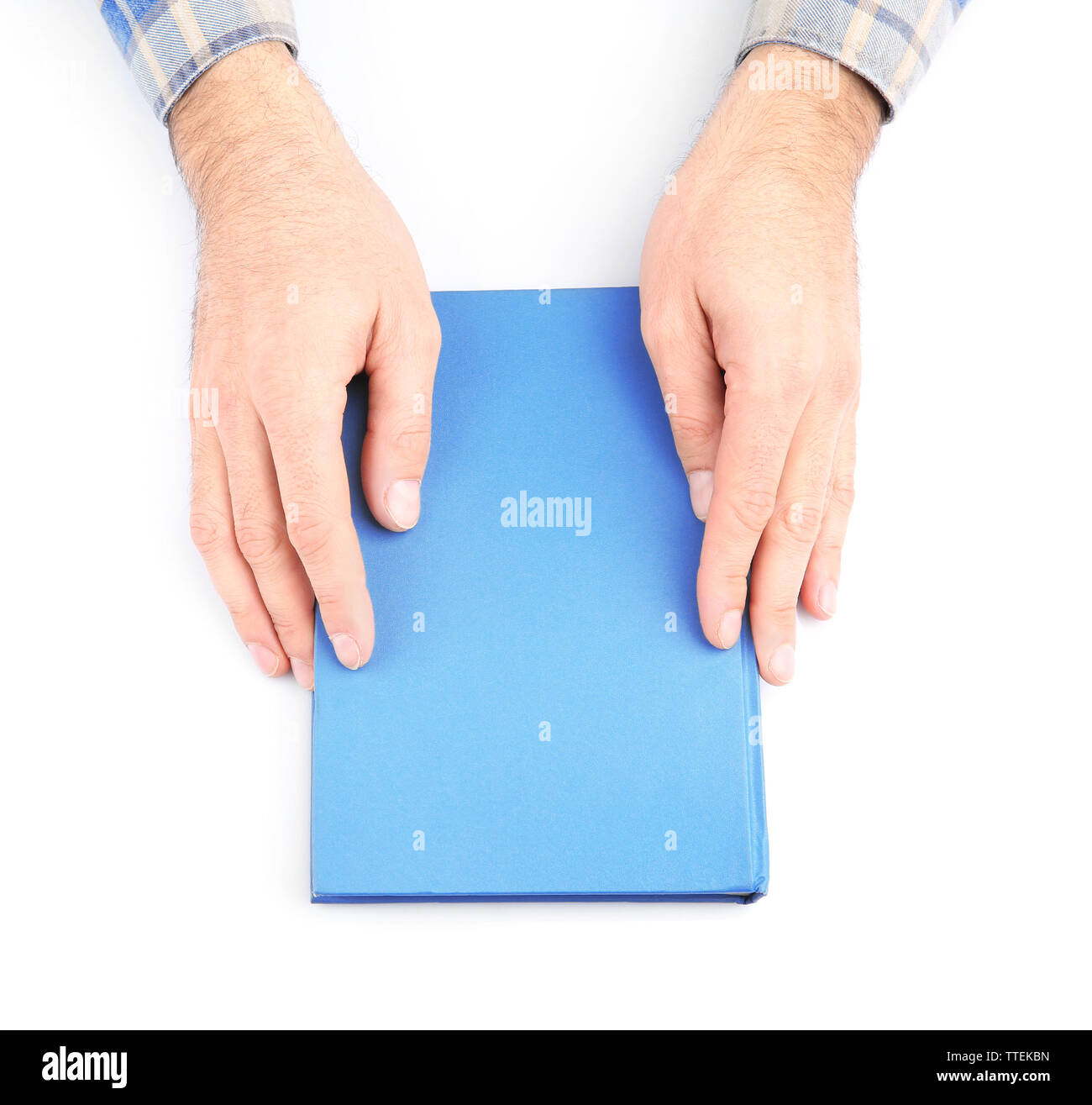 Man hands holding book, isolated on white Stock Photo - Alamy